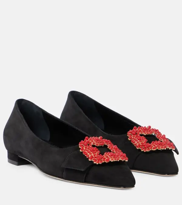 Manolo Blahnik Gifla Embellished Ballet Flats - Red