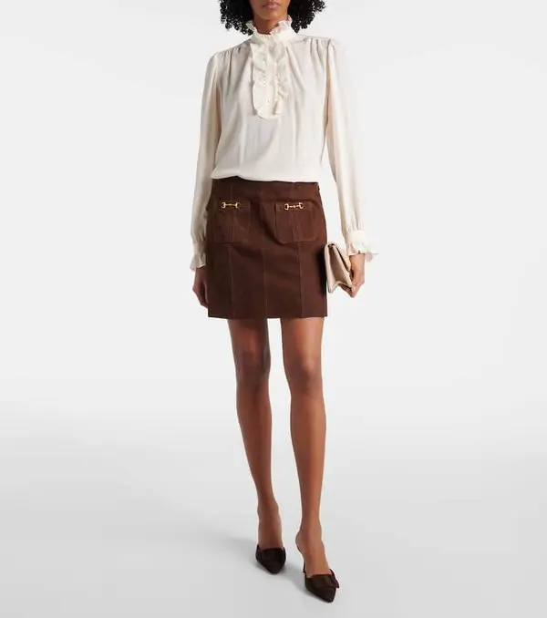 Rixo Wiley Suede Miniskirt - Brown