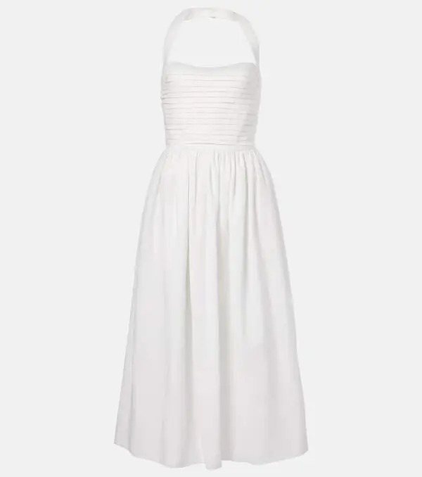 MARKARIAN Leia Ruched Embroidered Cotton Midi Dress - White