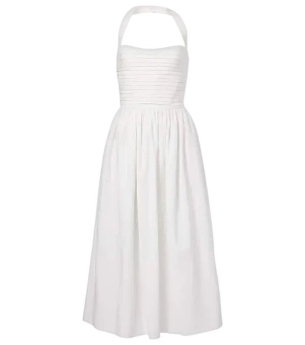 MARKARIAN Leia Ruched Embroidered Cotton Midi Dress - White