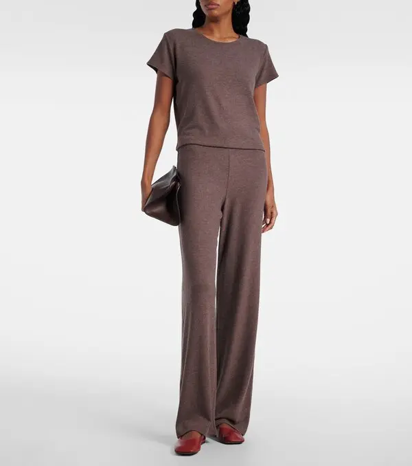 LESET Mid-rise Wide-leg Jersey Pants - Brown