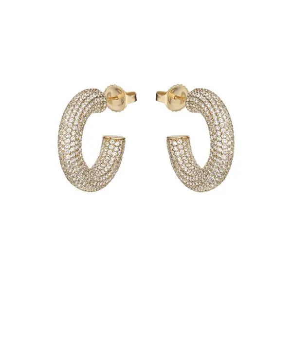 SYDNEY EVAN Puffy 14kt Yellow Hoop Earrings With Diamonds - Gold