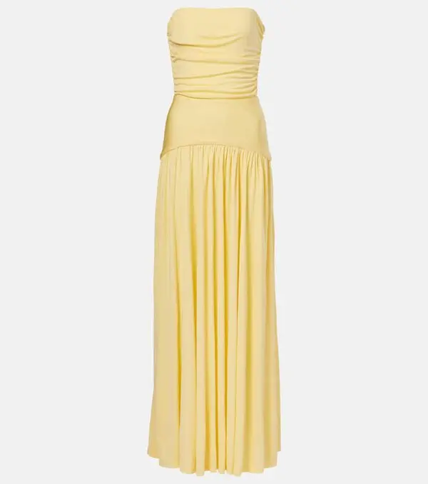 Staud Mariana Ruched Maxi Dress - Yellow