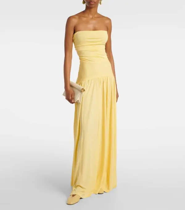 Staud Mariana Ruched Maxi Dress - Yellow