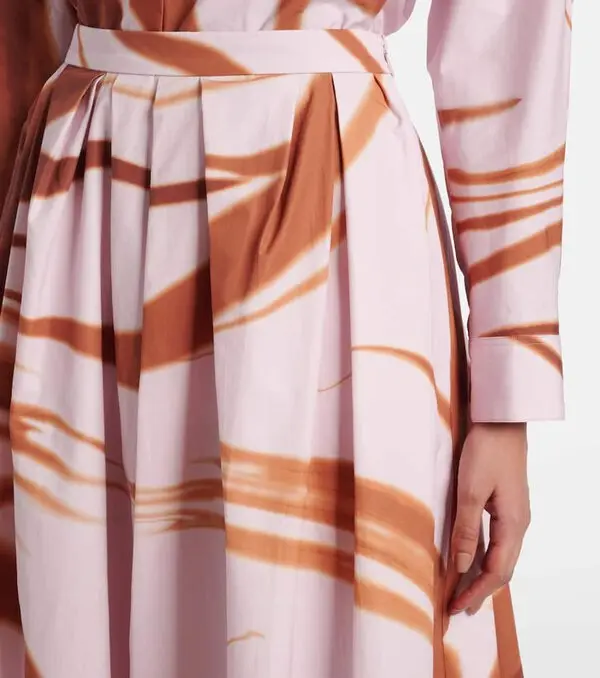 Dries Van Noten Printed Gathered Cotton Midi Skirt