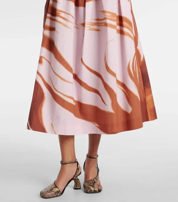 Dries Van Noten Printed Gathered Cotton Midi Skirt