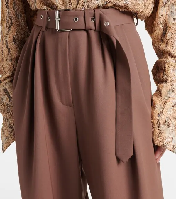 Dries Van Noten Belted Wool Gabardine Wide-leg Pants