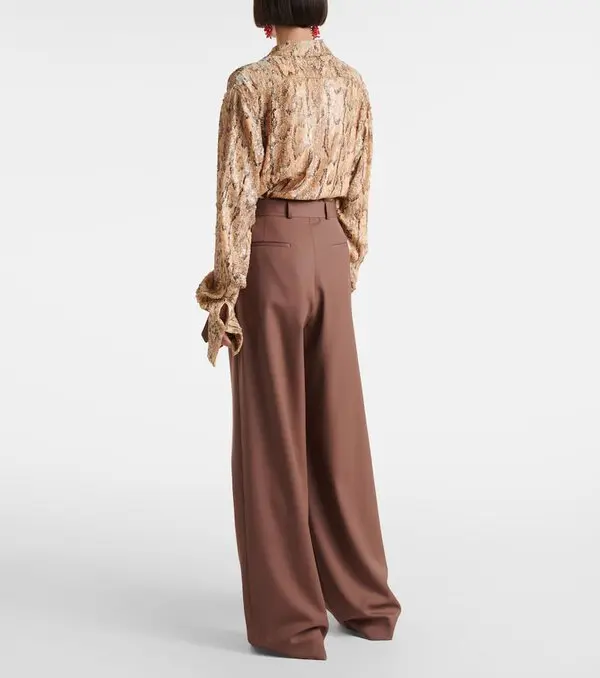 Dries Van Noten Belted Wool Gabardine Wide-leg Pants