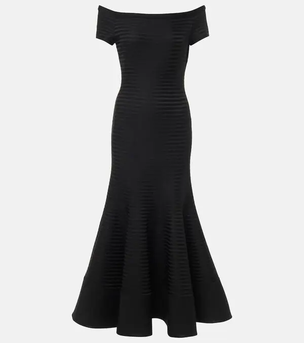 Carolina Herrera Off-shoulder Striped Maxi Dress