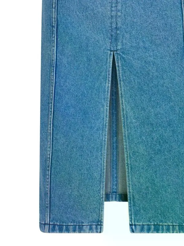 PATOU Belted Denim Midi Skirt - Blue