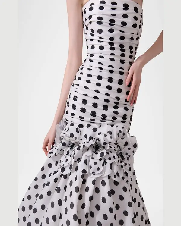 Carolina Herrera Strapless Polka-Dot Mermaid Gown Ivoryblack