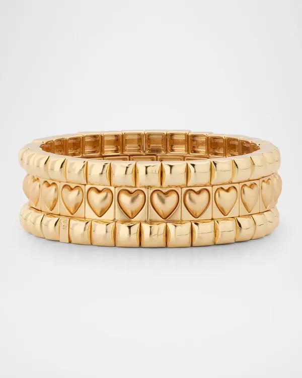 ROXANNE ASSOULIN The Puffy Heart Stud Bracelet Trio - Gold