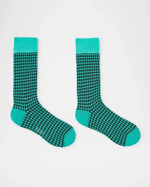 Paul Smith James Houndstooth Gingham Crew Socks - Emerald