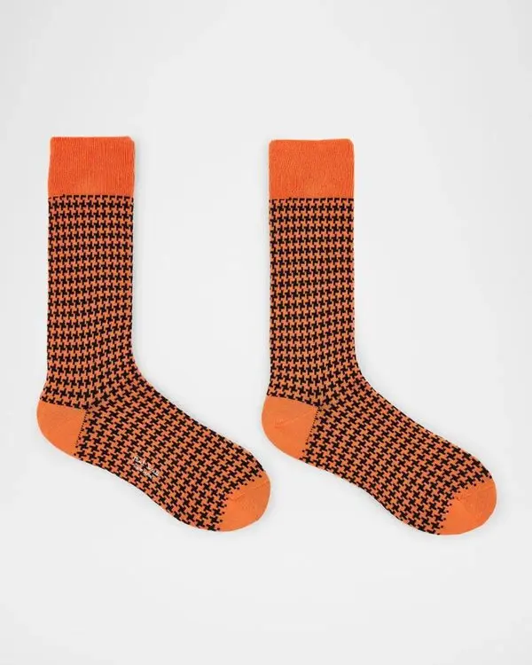 Paul Smith James Houndstooth Gingham Crew Socks - Orange