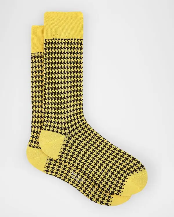 Paul Smith James Houndstooth Gingham Crew Socks - Yellow