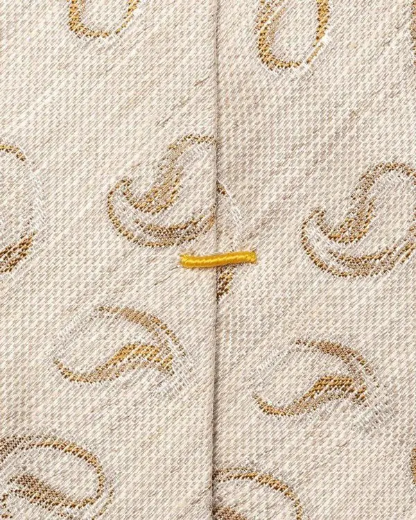 Eton Paisley Printed Silk And Linen Tie - Light Beige