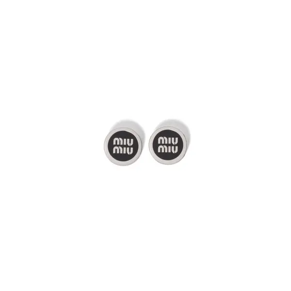 Miu Miu Enameled Metal Stud Earrings - Black