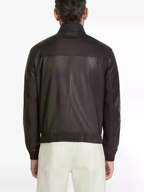 Zegna Leather Bomber Jacket - Brown