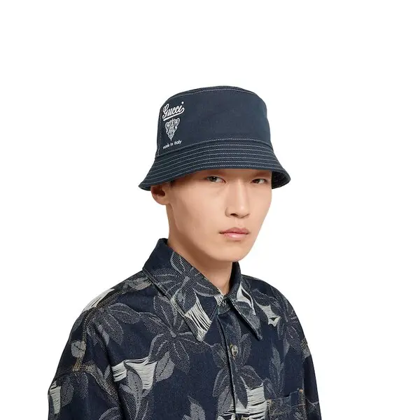 Gucci Printed Cotton Canvas Bucket Hat - Blue | Editorialist display picture 1
