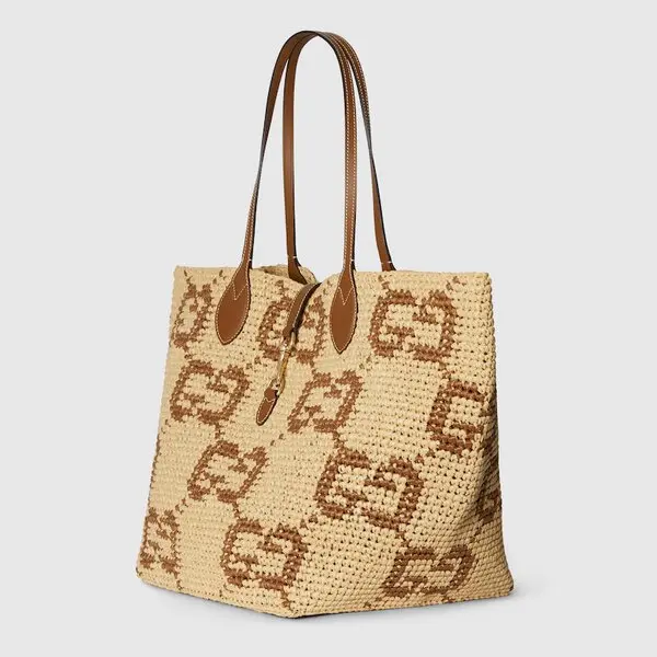Gucci Gg Raffia-effect Fabric Large Tote