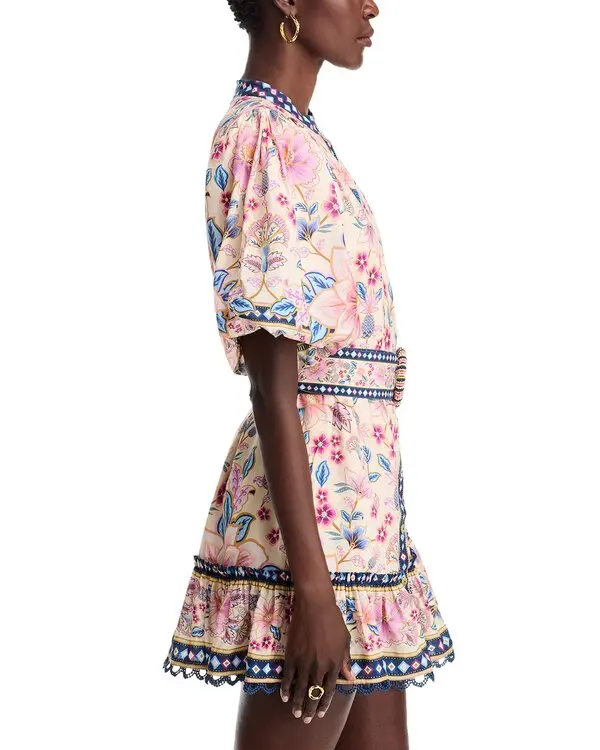 white christmas dresses Bloom Tapestry Black Long Sleeves Mini Dress by Farm Rio main image 1