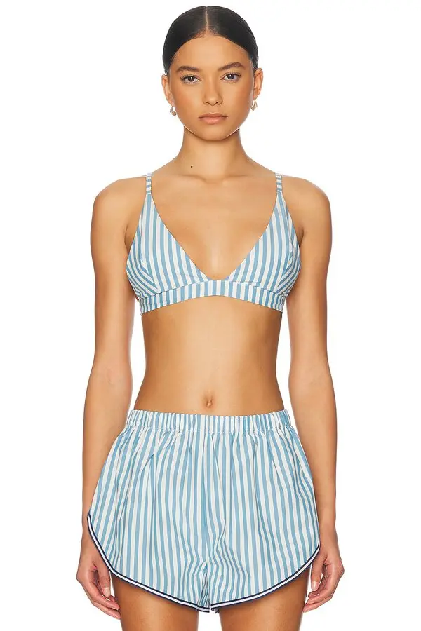 Solid & Striped The Tessa Bralette In Baby Blue - French Blue & Brule Stripe