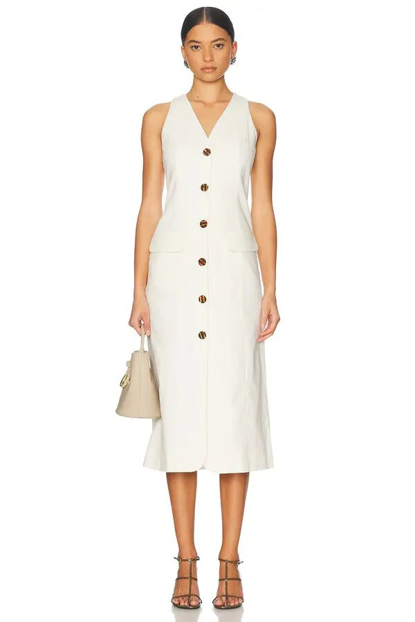 SIMONMILLER Zapata Linen Midi Dress - Gesso