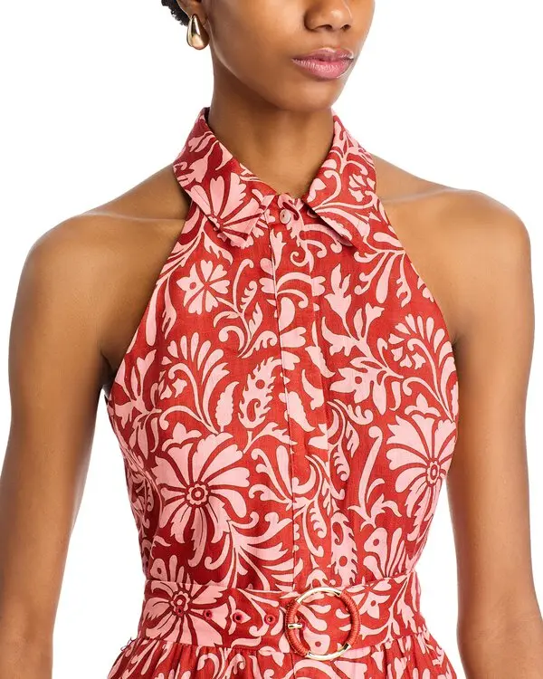 Veronica Beard Beau Floral Print Linen Halter Dress - Dark Persimmon Multi  - 76% Off | Editorialist