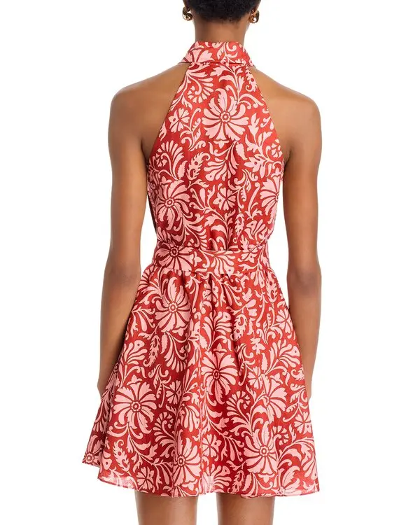 Veronica Beard Beau Floral Print Linen Halter Dress - Dark Persimmon Multi