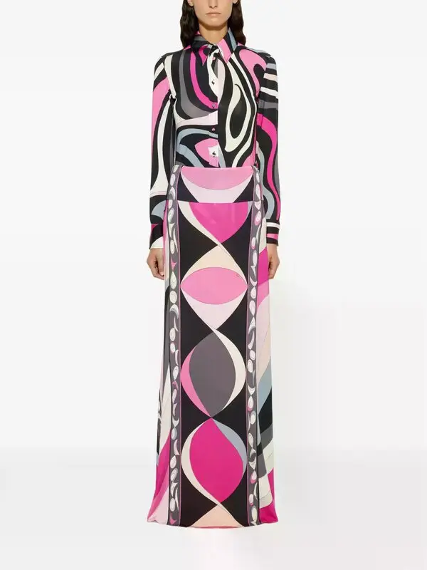 Emilio Pucci Onde-print Flared Hem Skirt - Black