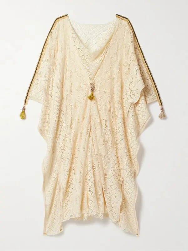 Thank You Have A Good Day Tasseled Lace Kaftan - Neutrals