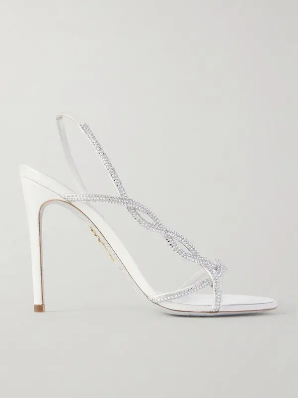 Rene Caovilla Crystal-embellished Satin Slingback Sandals - White