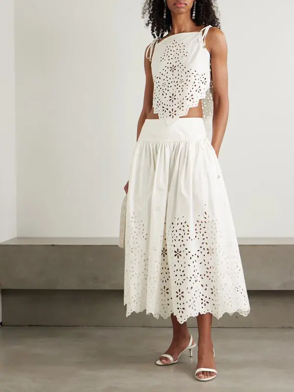 Self-Portrait Embellished Broderie Anglaise Cotton Midi Skirt - White - 20%  Off | Editorialist
