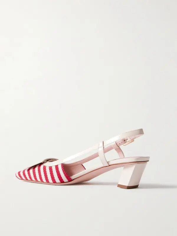 ROGER VIVIER Belle Vivier 45 Patent-leather Trimmed Striped Canvas Slingback Pumps - Pink