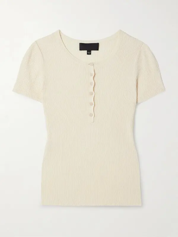 NILI LOTAN Francene Ribbed Henley T-shirt