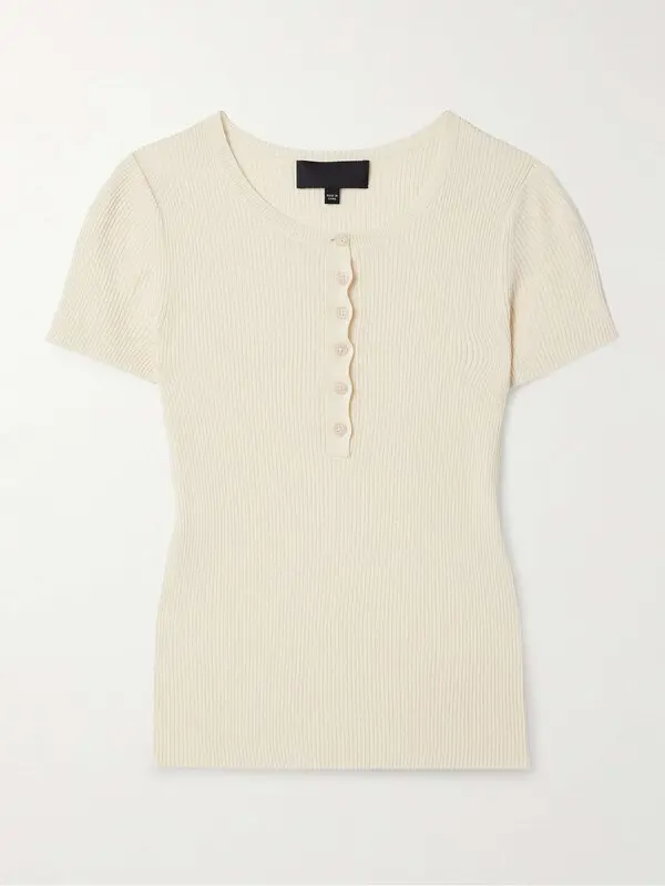 NILI LOTAN Francene Ribbed Henley T-shirt