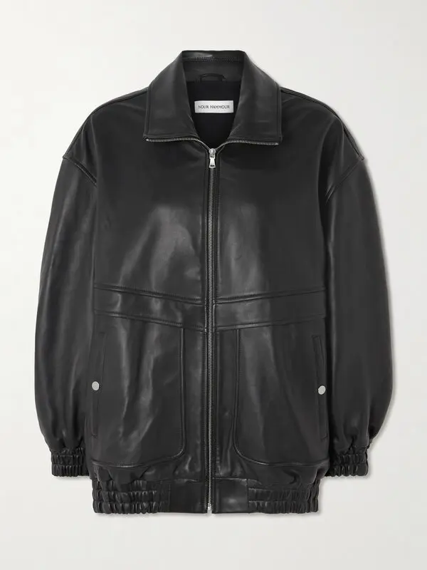 Nour Hammour Beck Oversized Leather Jacket - Black