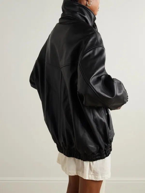 Nour Hammour Beck Oversized Leather Jacket - Black