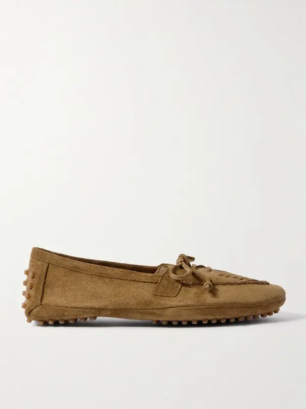 Le Monde Beryl Embroidered Suede Loafers - Brown