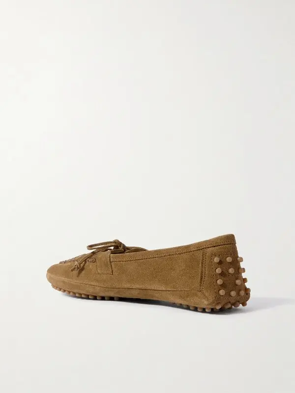 Le Monde Beryl Embroidered Suede Loafers - Brown
