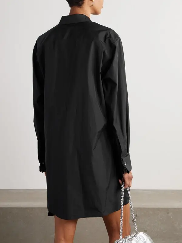 Loewe Wrap-Effect Draped Cotton-Poplin Mini Shirt Dress With Leather Trim  In Black - 40% Off | Editorialist