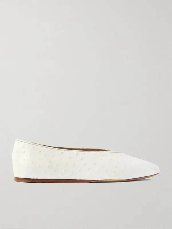 Le Monde Beryl Regency Ostrich-effect Leather Ballet Flats - Neutrals