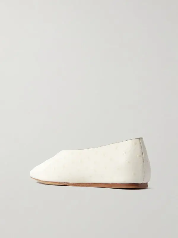 Le Monde Beryl Regency Ostrich-effect Leather Ballet Flats - Neutrals