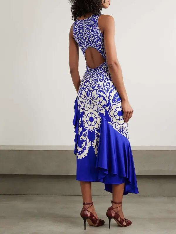 Etro Asymmetric Printed Jersey Maxi Dress - Blue