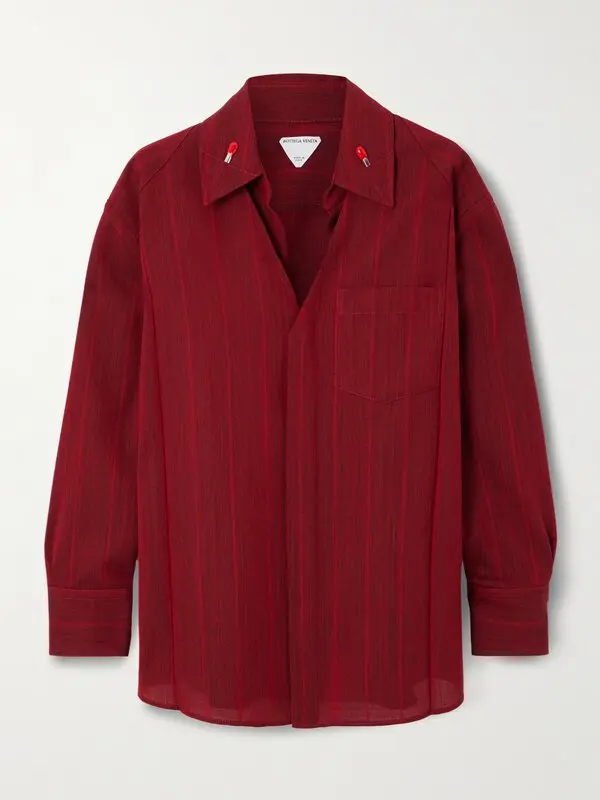 Bottega Veneta Embellished Striped Wool-blend Shirt - Red