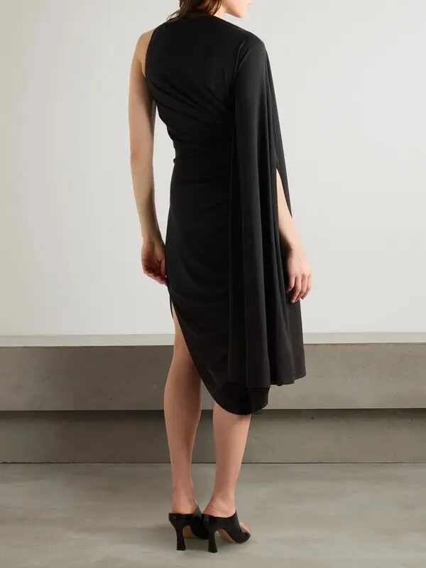 Bottega Veneta Asymmetric Cape-effect Embellished Draped Jersey Dress - Black