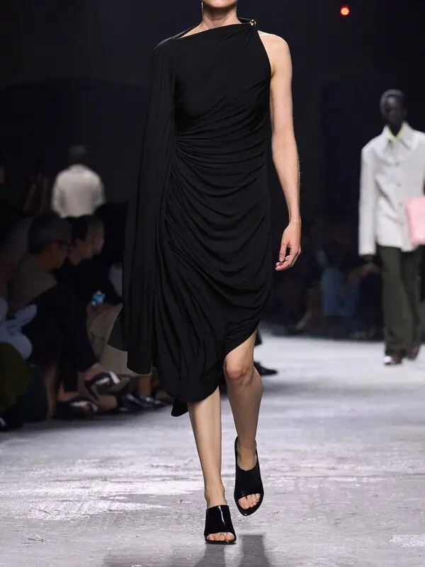 Bottega Veneta Asymmetric Cape-effect Embellished Draped Jersey Dress - Black