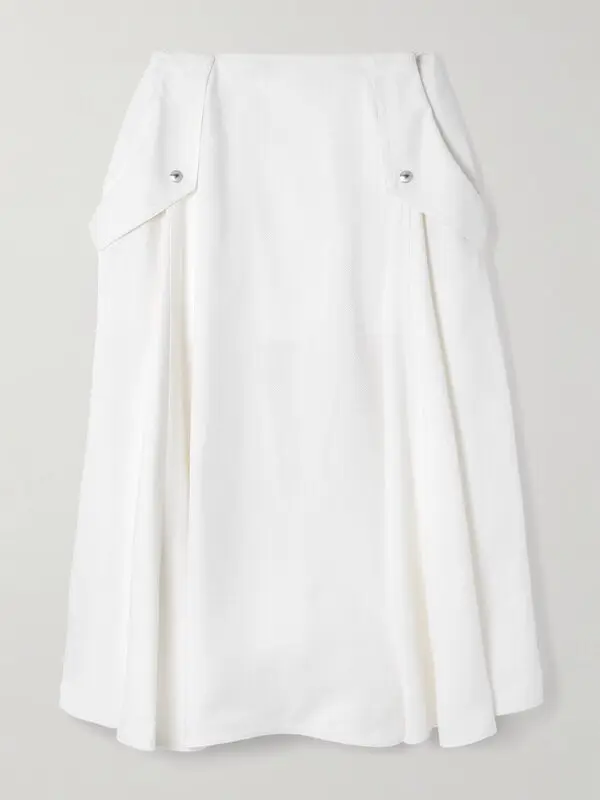 Bottega Veneta Pleated Twill Midi Skirt - Neutrals