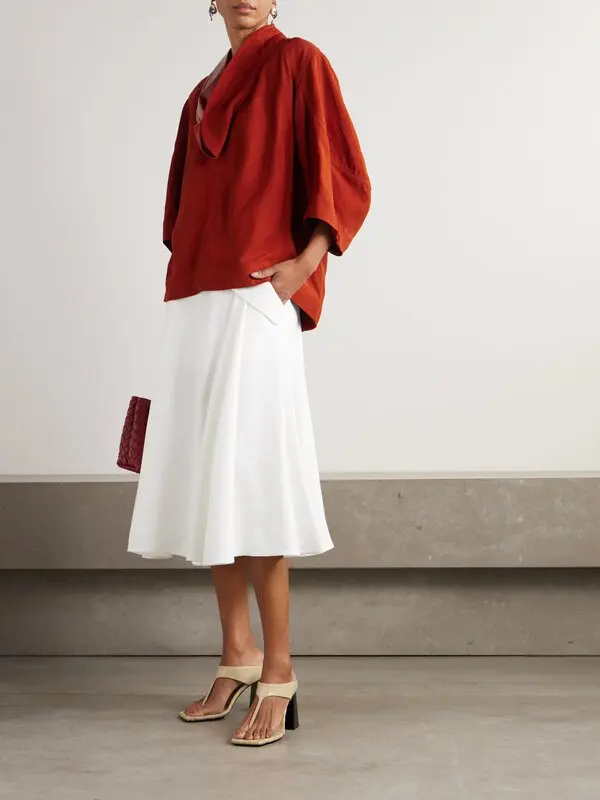 Bottega Veneta Pleated Twill Midi Skirt - Neutrals