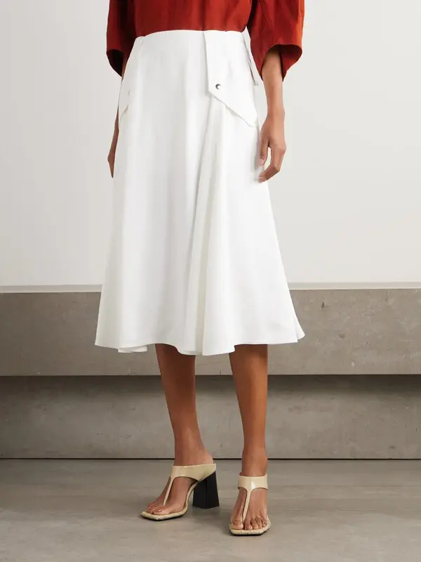 Bottega Veneta Pleated Twill Midi Skirt - Neutrals